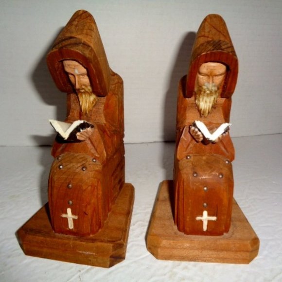 Art | Antique Set Of Wooden Praying Monk Statues 65 Tall Made In Mexico ...